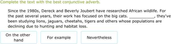 IXL - Transitions with conjunctive adverbs (Year 7 English practice)