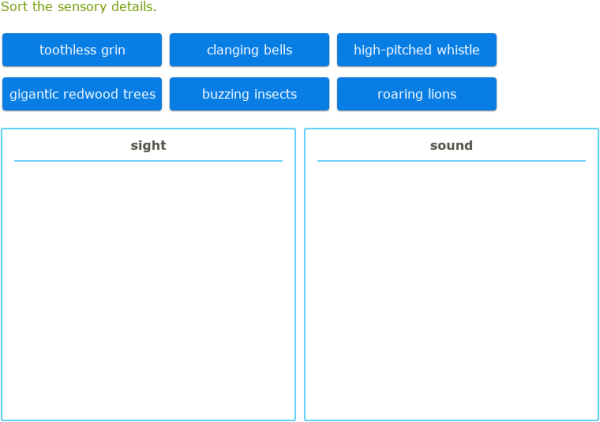 IXL - Sort sensory details (Year 6 English practice)