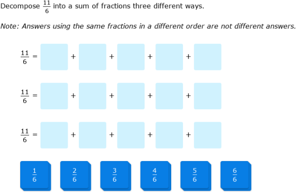 IXL - Decompose fractions multiple ways (Year 6 maths practice)