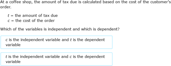 IXL - Identify independent and dependent variables (Year 7 maths practice)
