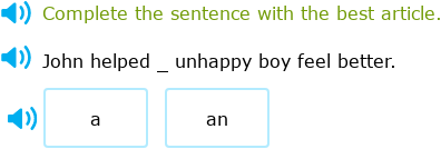 IXL - Use the correct article: a or an (Year 3 English practice)