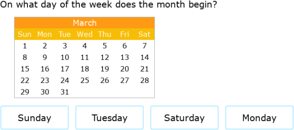 IXL - Read a calendar (Year 2 maths practice)