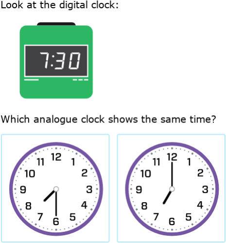 IXL - Match analogue and digital clocks (Year 2 maths practice)