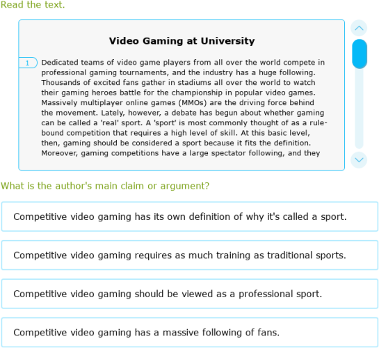 IXL - Trace an argument (Year 9 English practice)