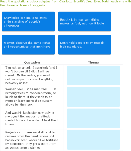 IXL - Match the quotations with their themes (Year 7 English practice)