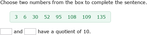 IXL - Choose numbers with a particular quotient (Year 6 maths practice)