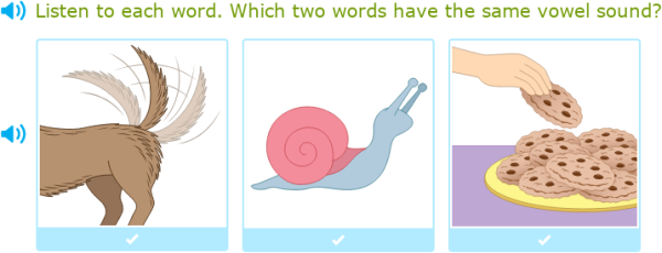 IXL - Which two words have the same vowel sound? (Year 1 English practice)