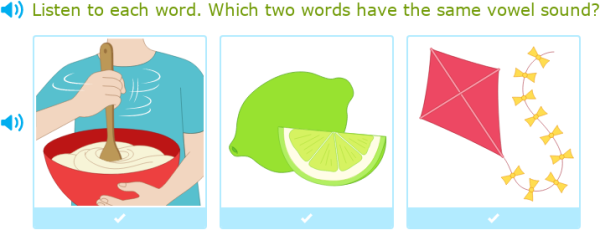 IXL - Which two words have the same vowel sound? (Year 2 English practice)