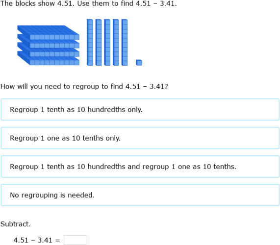 IXL - Subtract decimals using blocks (Year 5 maths practice)