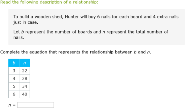 IXL - Write a two-variable equation (Year 8 maths practice)