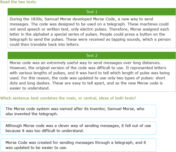 IXL - Combine main ideas from two texts (Year 6 English practice)