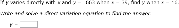 IXL - Write and solve direct variation equations (Year 10 maths practice)