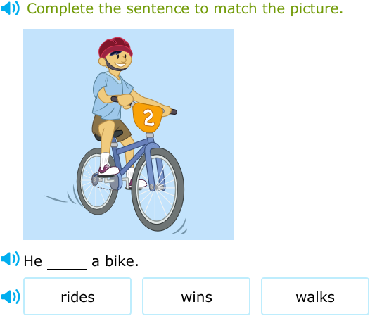 IXL - Complete the sentence with an action verb to match the picture ...