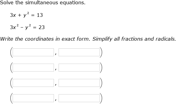 IXL - Solve nonlinear simultaneous equations (Year 12 maths practice)