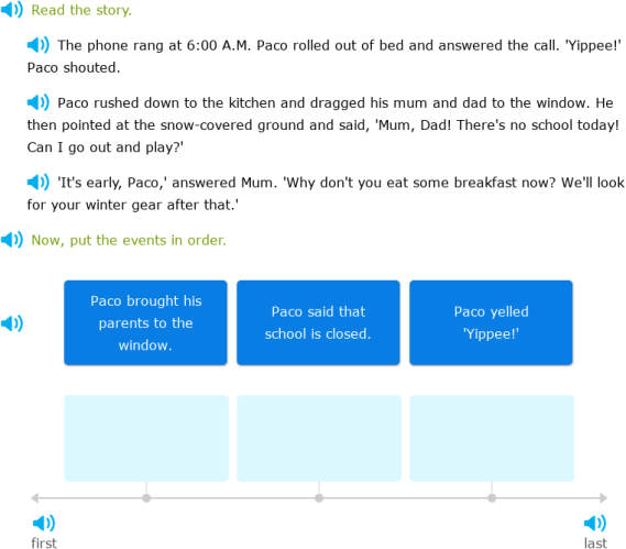 IXL - Order events in a story (Year 3 English practice)